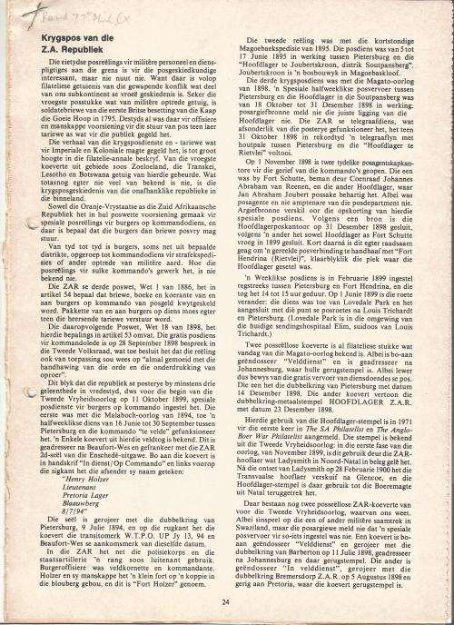 Catalogues, References & Guides - Reference Material-Philately-Boer War-Krygspos van die ZA ...